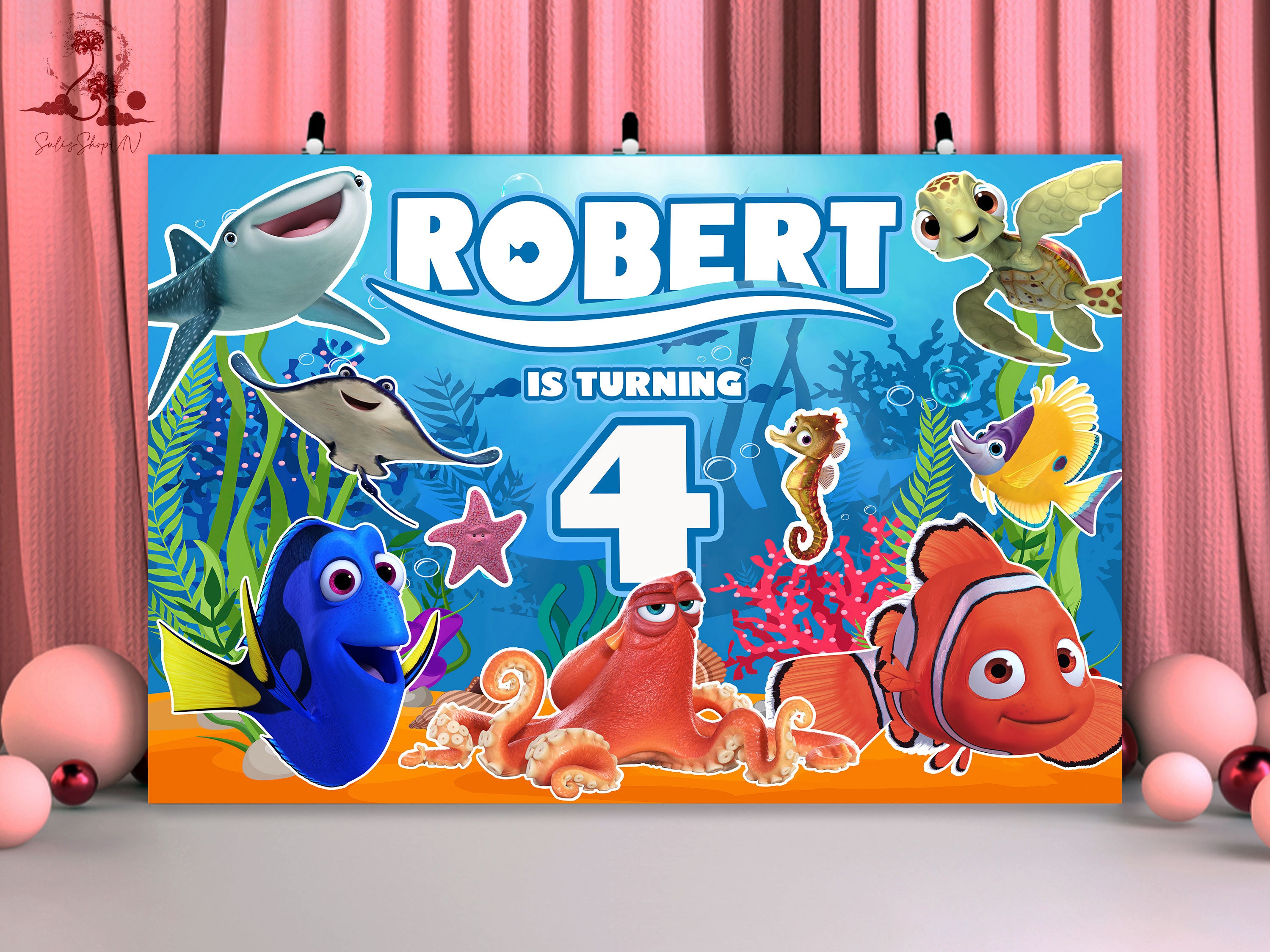 Finding Nemo Birthday Backdrop, Finding Nemo Birthday Party, Finding ...