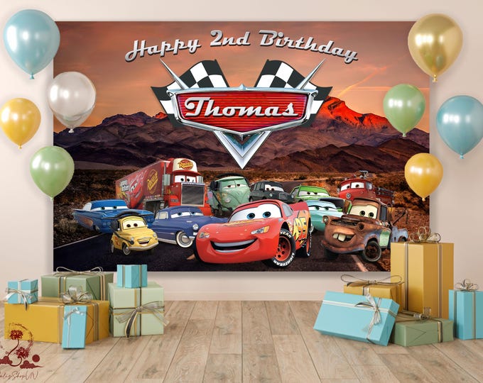 Cars Birthday Backdrop, Cars Banner, Cars Backdrop, Cars Birthday ...