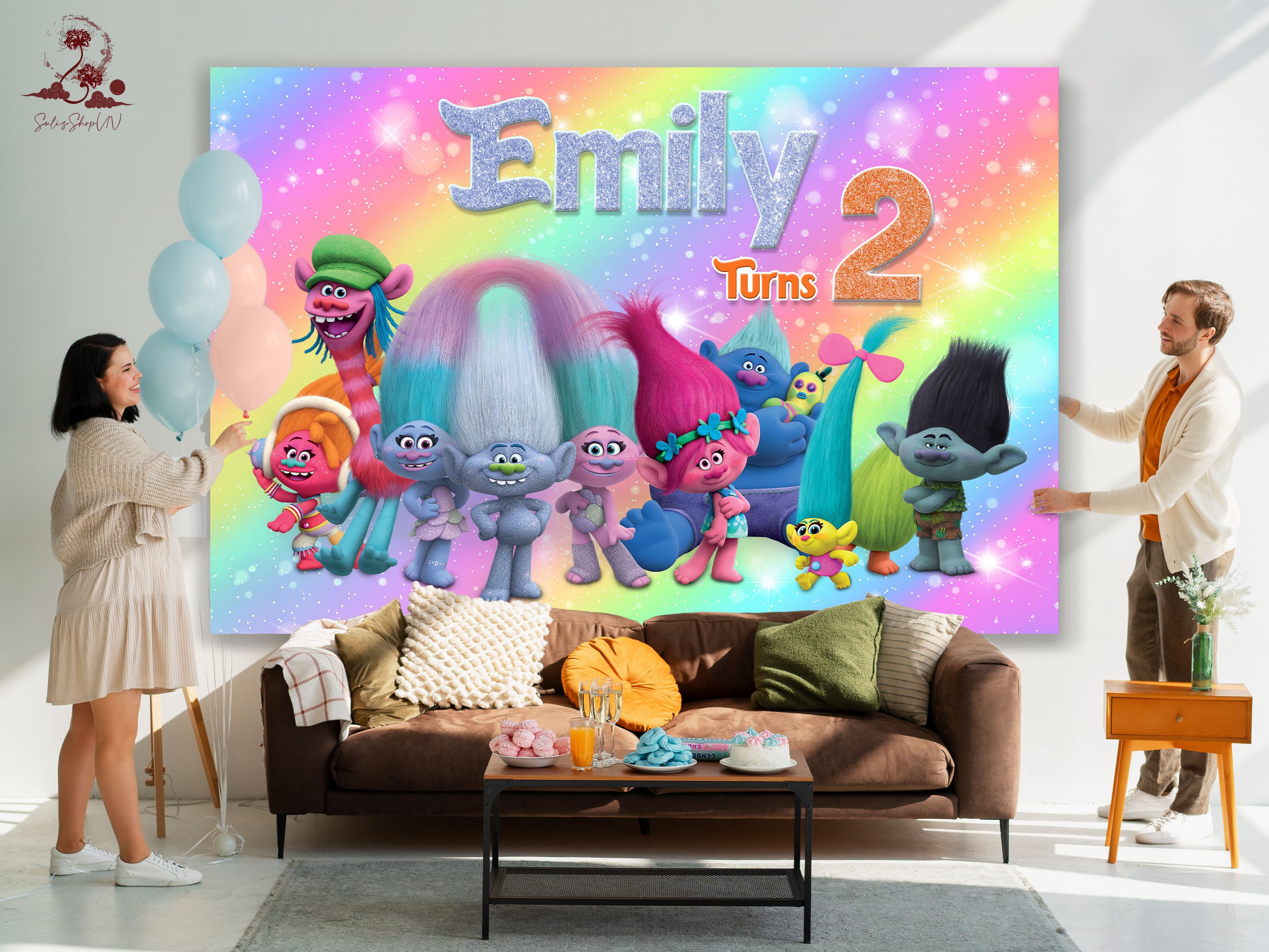 Birthday Backdrop Trolls Theme, Trolls Birthday Backdrop, Trolls Party ...