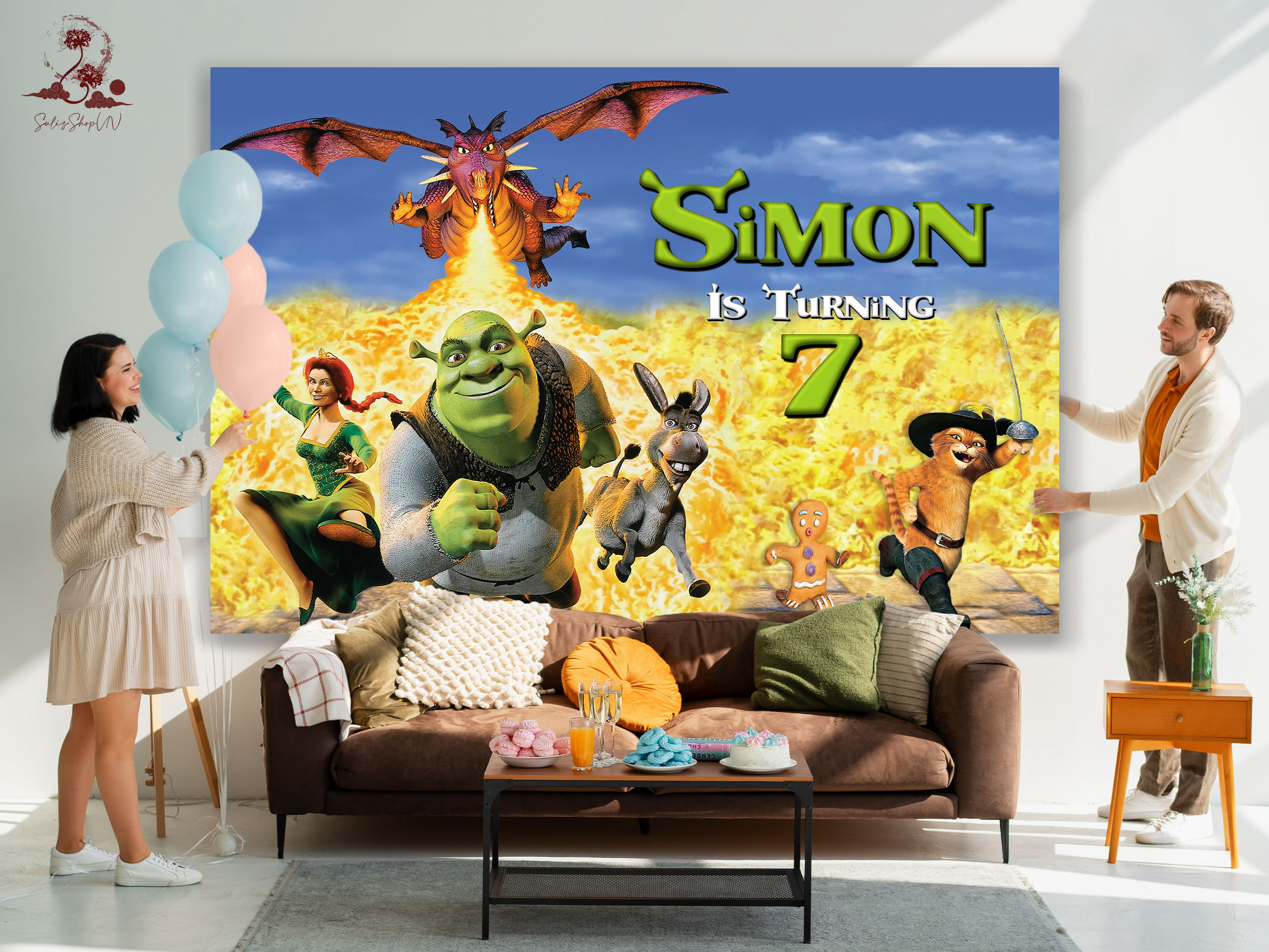 Birthday Backdrop Shrek Theme, Shrek Birthday Backdrop, Shrek Party ...
