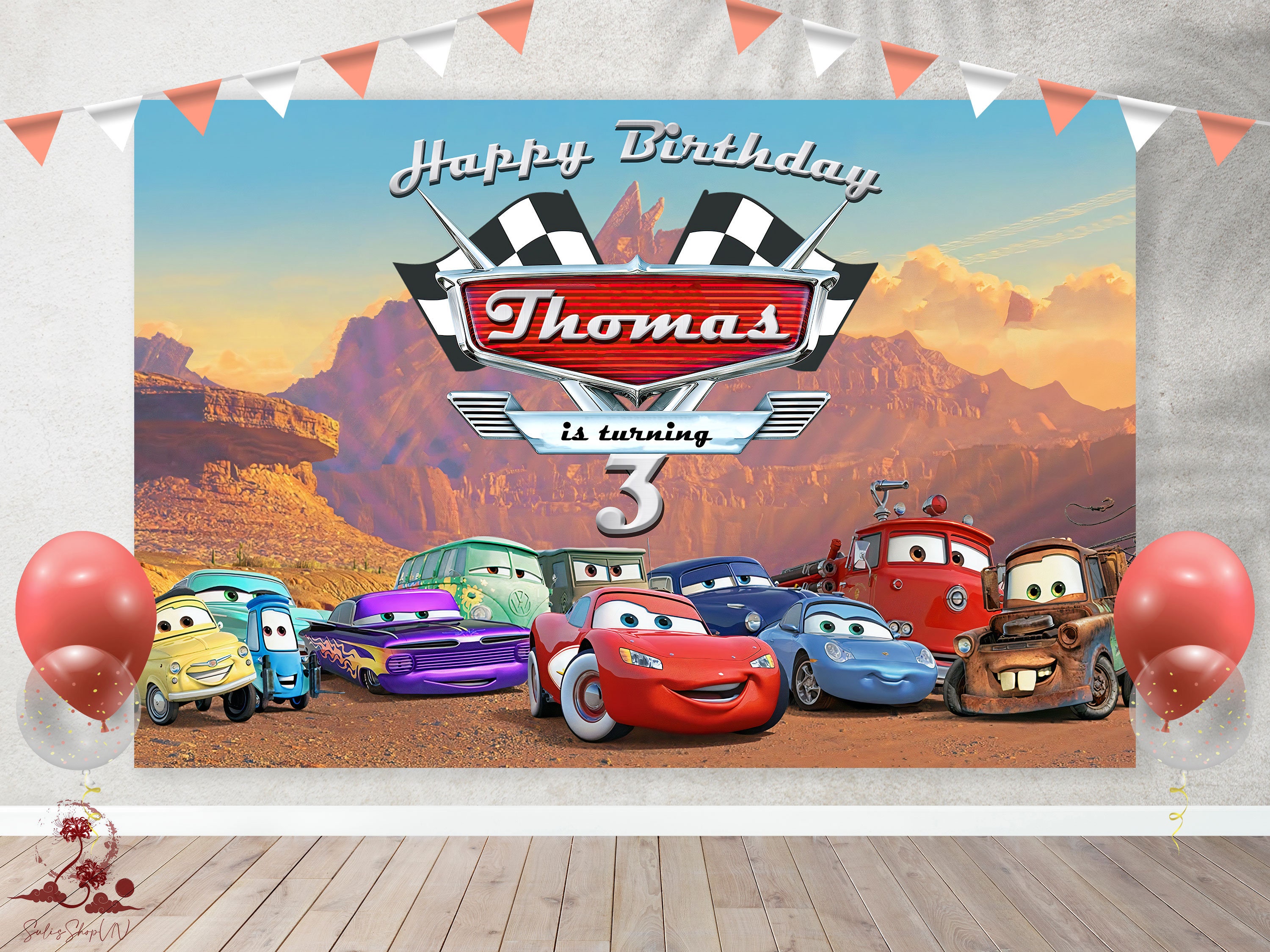 Cars Birthday Backdrop, Cars Birthday Banner, Cars Birthday Decoration ...