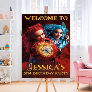 Descendants Birthday Welcome Sign, Descendants the Rise of Red Birthday ...