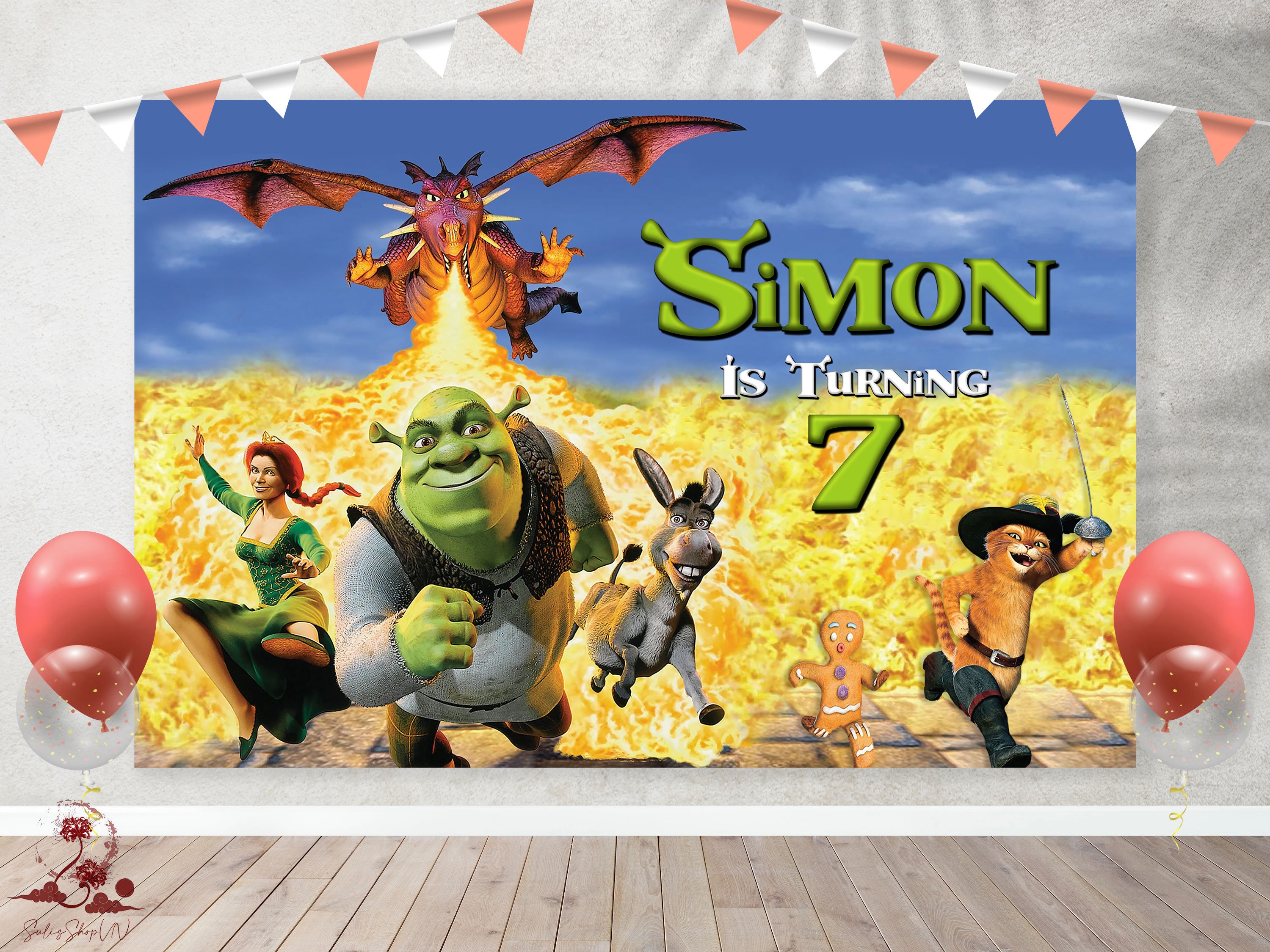 Birthday Backdrop Shrek Theme, Shrek Birthday Backdrop, Shrek Party ...