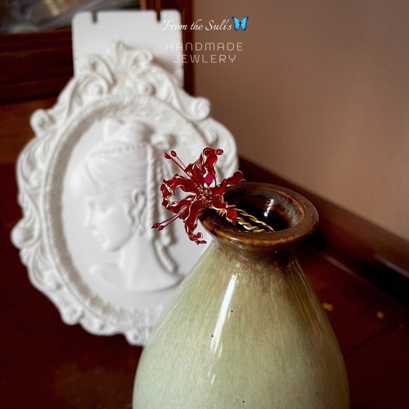 Red Spider Lily Ring, Spider Lily Ring, Lycoris Radiata Ring, Red ...