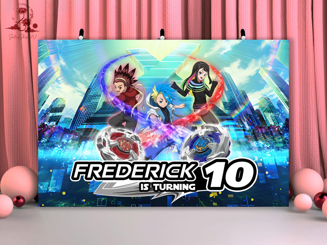 Beyblade X Birthday Backdrop, Beyblade Party Banner, Beyblade ...