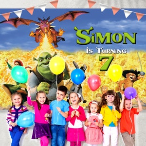 Birthday Backdrop Shrek Theme, Shrek Birthday Backdrop, Shrek Party ...