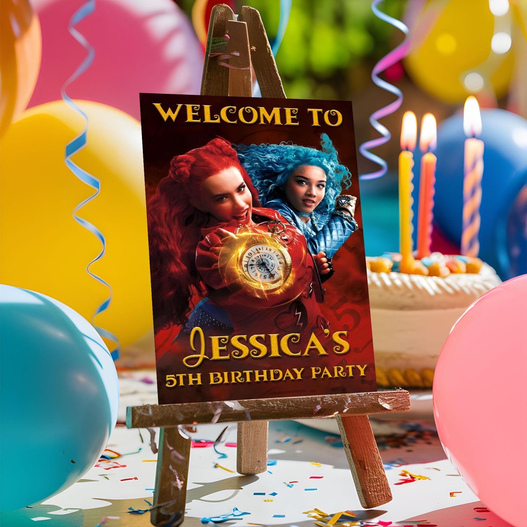 Descendants Birthday Welcome Sign, Descendants the Rise of Red Birthday ...