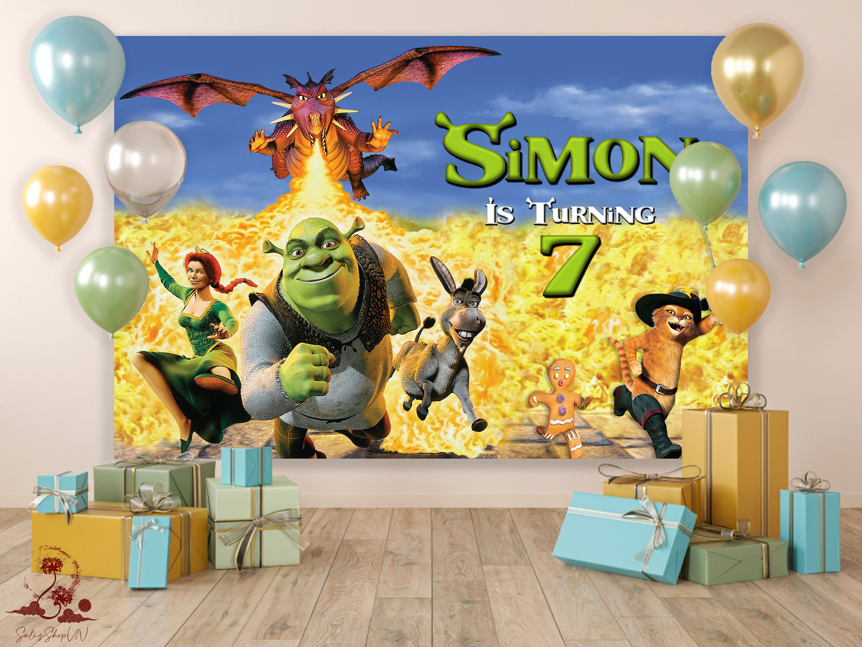 Birthday Backdrop Shrek Theme, Shrek Birthday Backdrop, Shrek Party ...