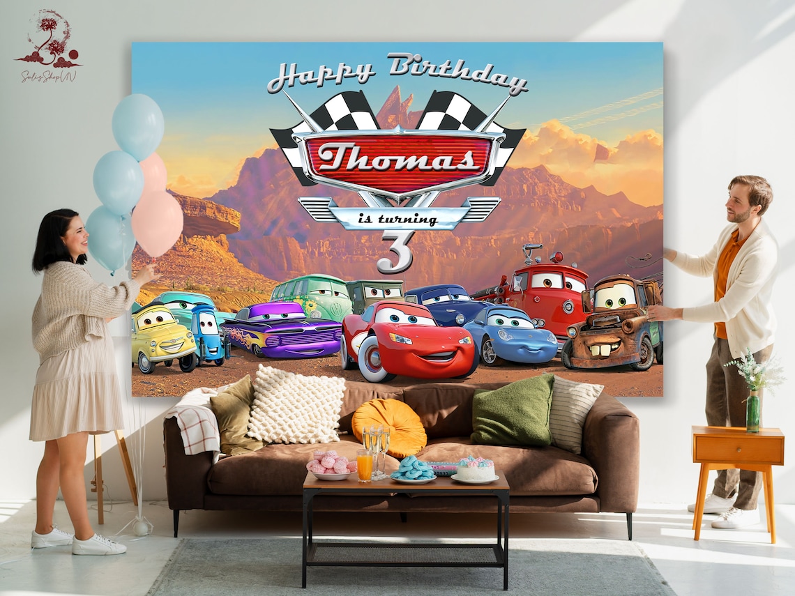 Cars Birthday Backdrop, Cars Birthday Banner, Cars Birthday Decoration ...