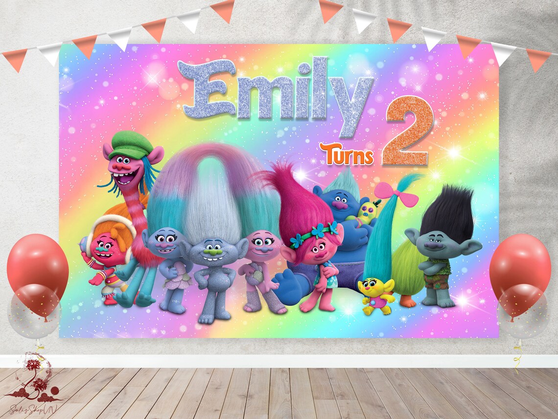 Birthday Backdrop Trolls Theme, Trolls Birthday Backdrop, Trolls Party ...