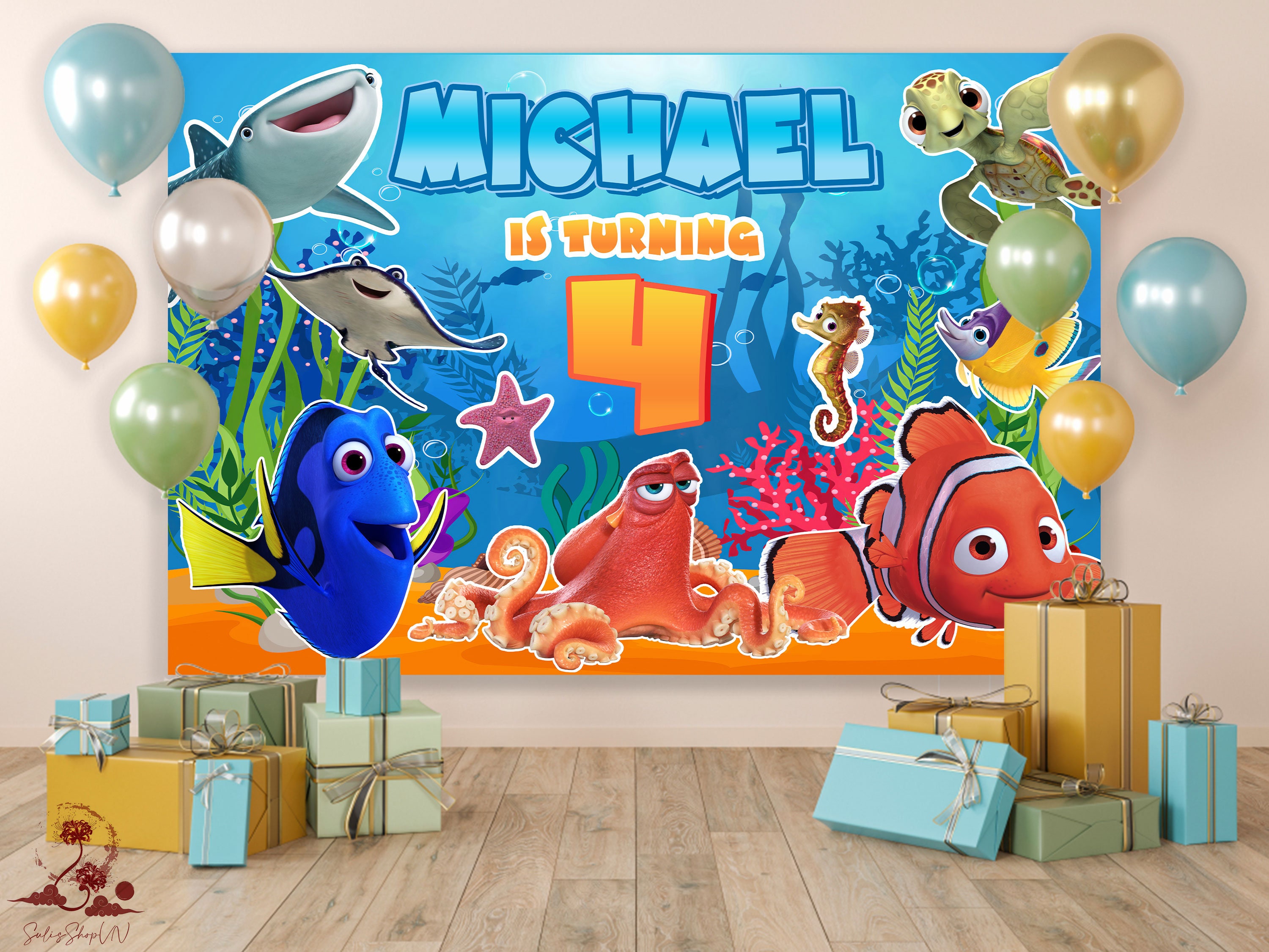 Finding Nemo Birthday Backdrop, Finding Nemo Birthday Party, Finding ...