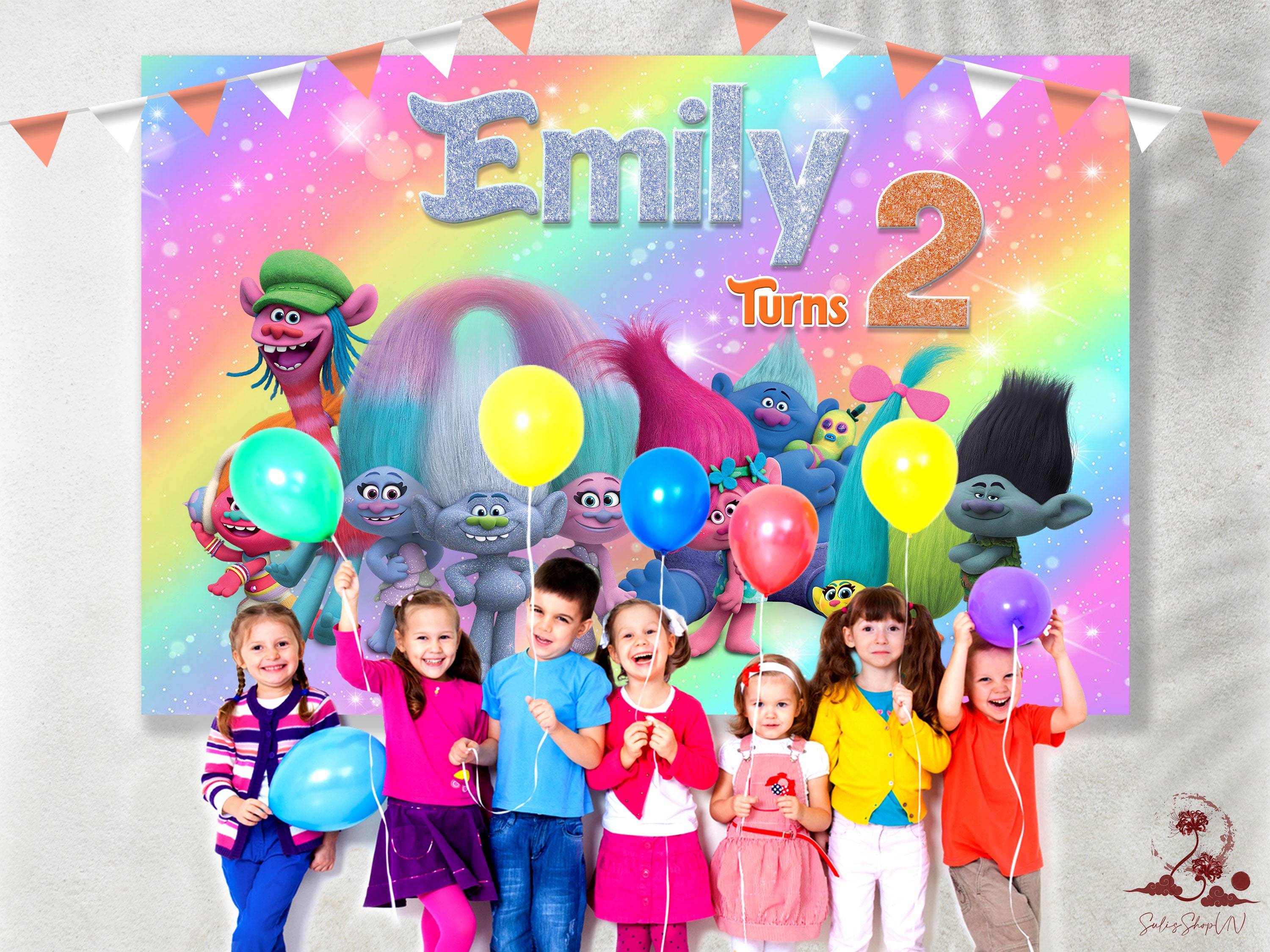 Birthday Backdrop Trolls Theme, Trolls Birthday Backdrop, Trolls Party ...