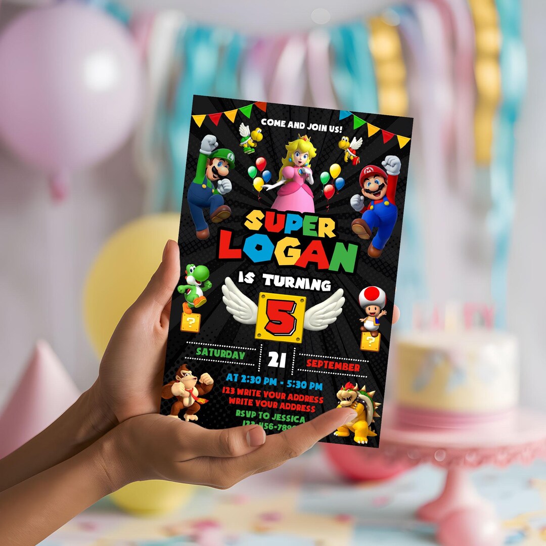 Super Mario Invitation, Super Mario Birthday Invitation, Super Mario ...