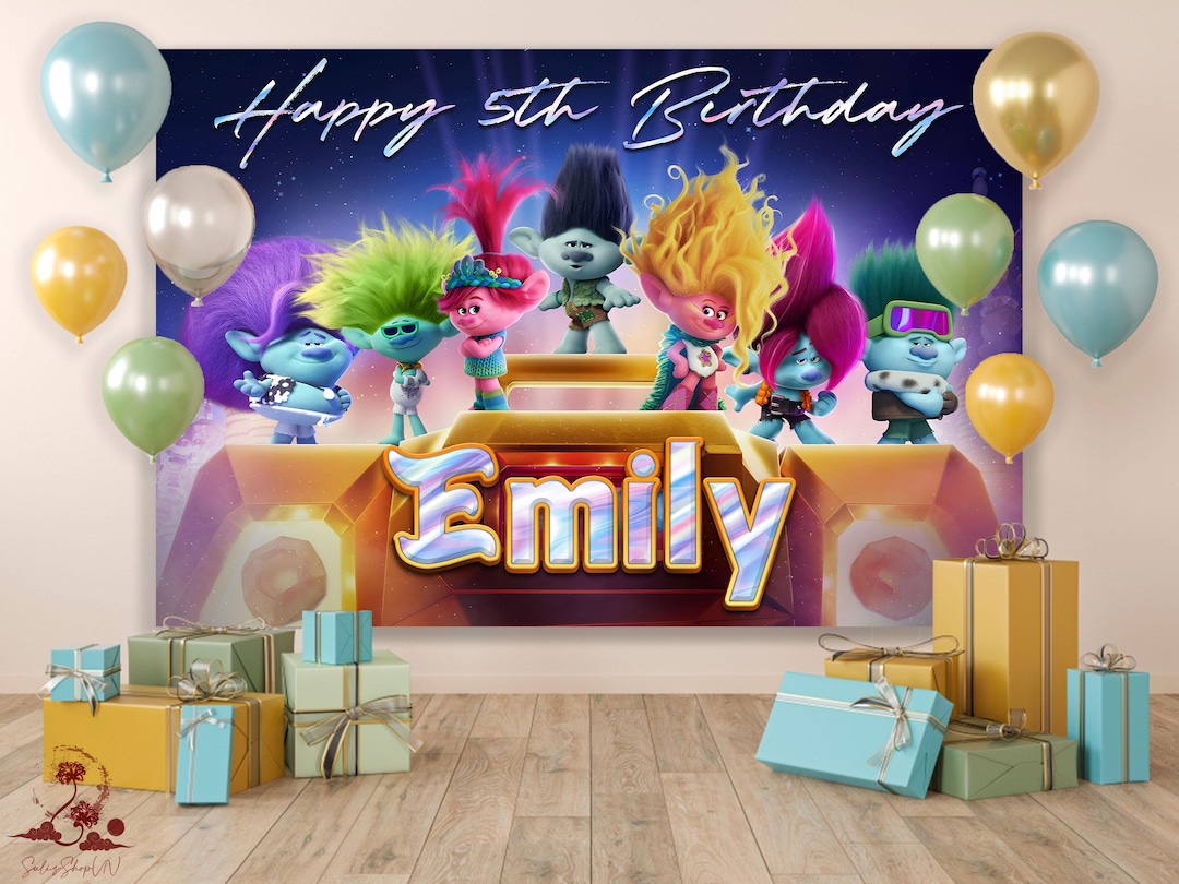 Trolls Band Together Birthday Backdrop, Birthday Backdrop Trolls Theme ...