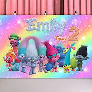 Birthday Backdrop Trolls Theme, Trolls Birthday Backdrop, Trolls Party ...