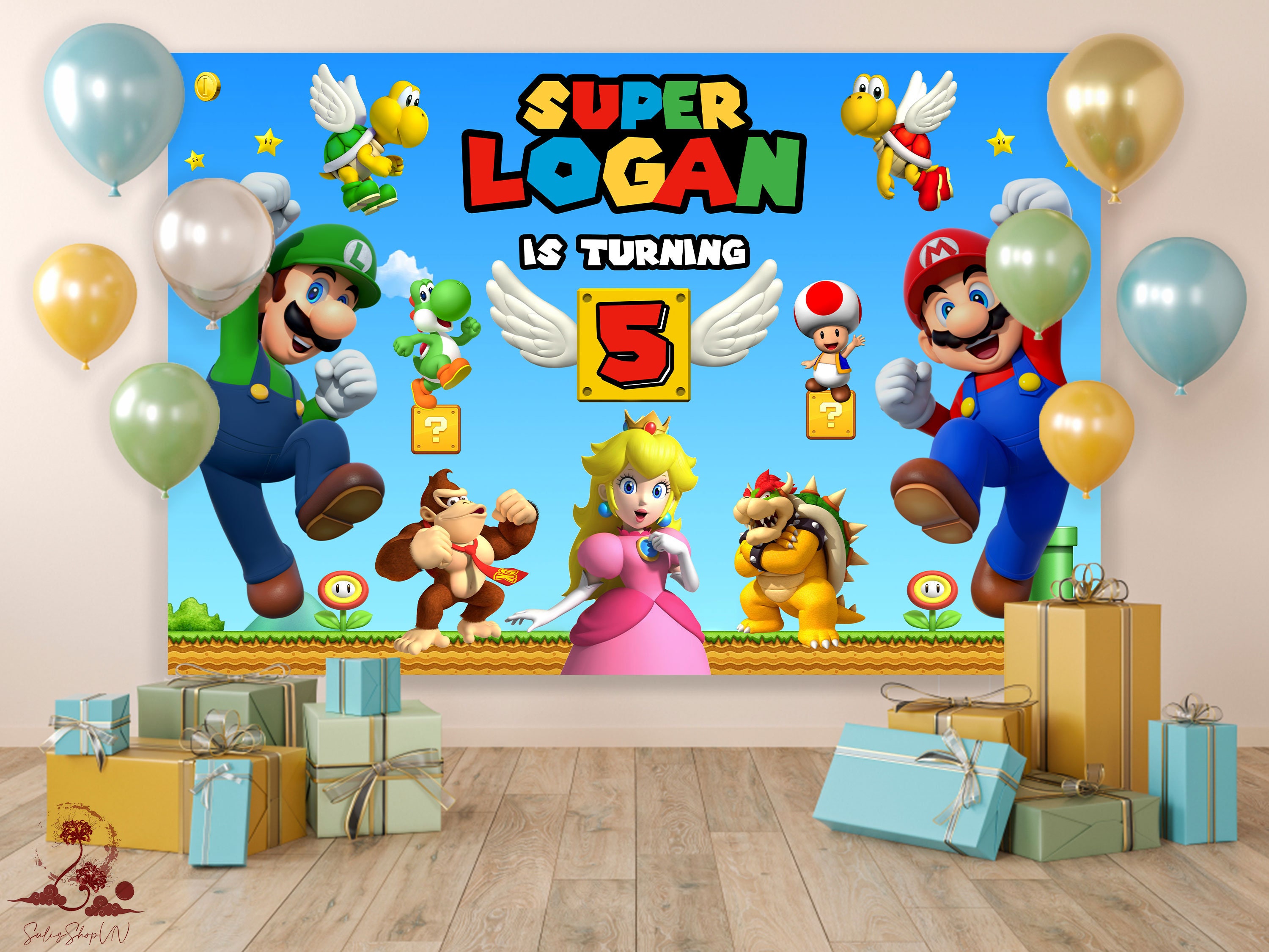 Super Mario Birthday Backdrop, Super Mario Birthday Party, Super Mario ...