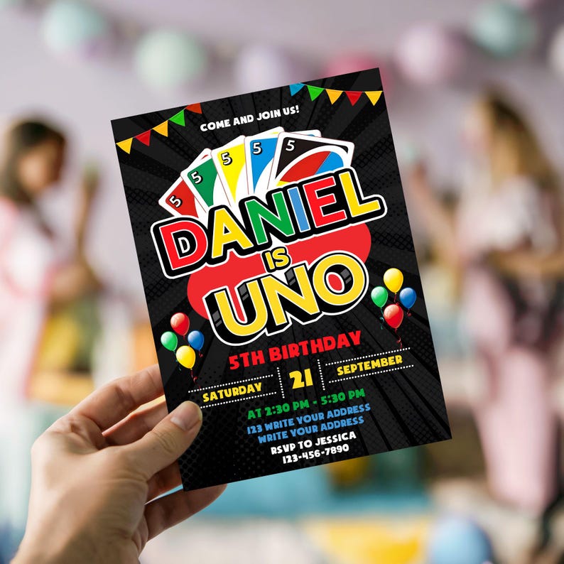 Uno Invitation, Uno Birthday Invitation, Uno Birthday Party Invite, Uno ...