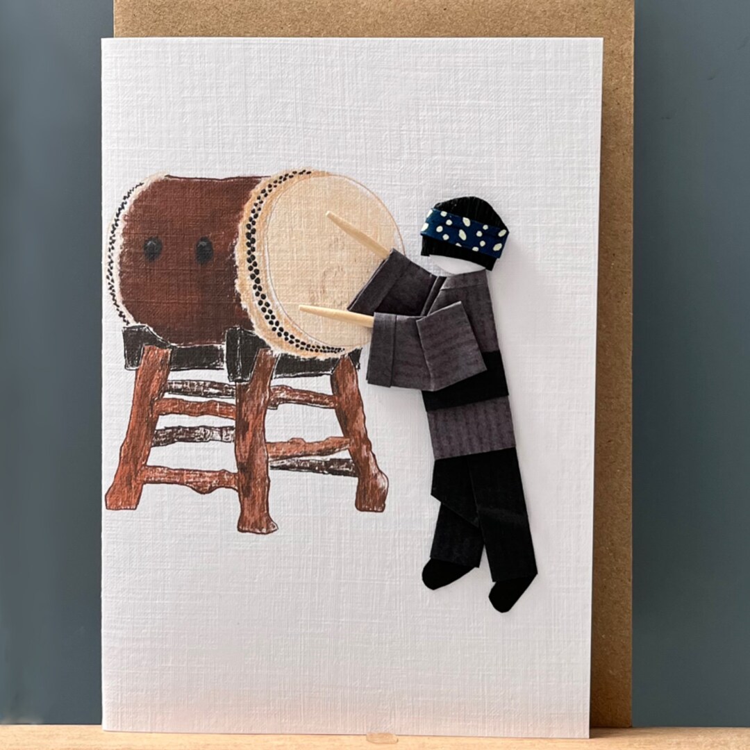 Handmade Card Traditional Japanese Origami Drummer With Taiko Drum ...