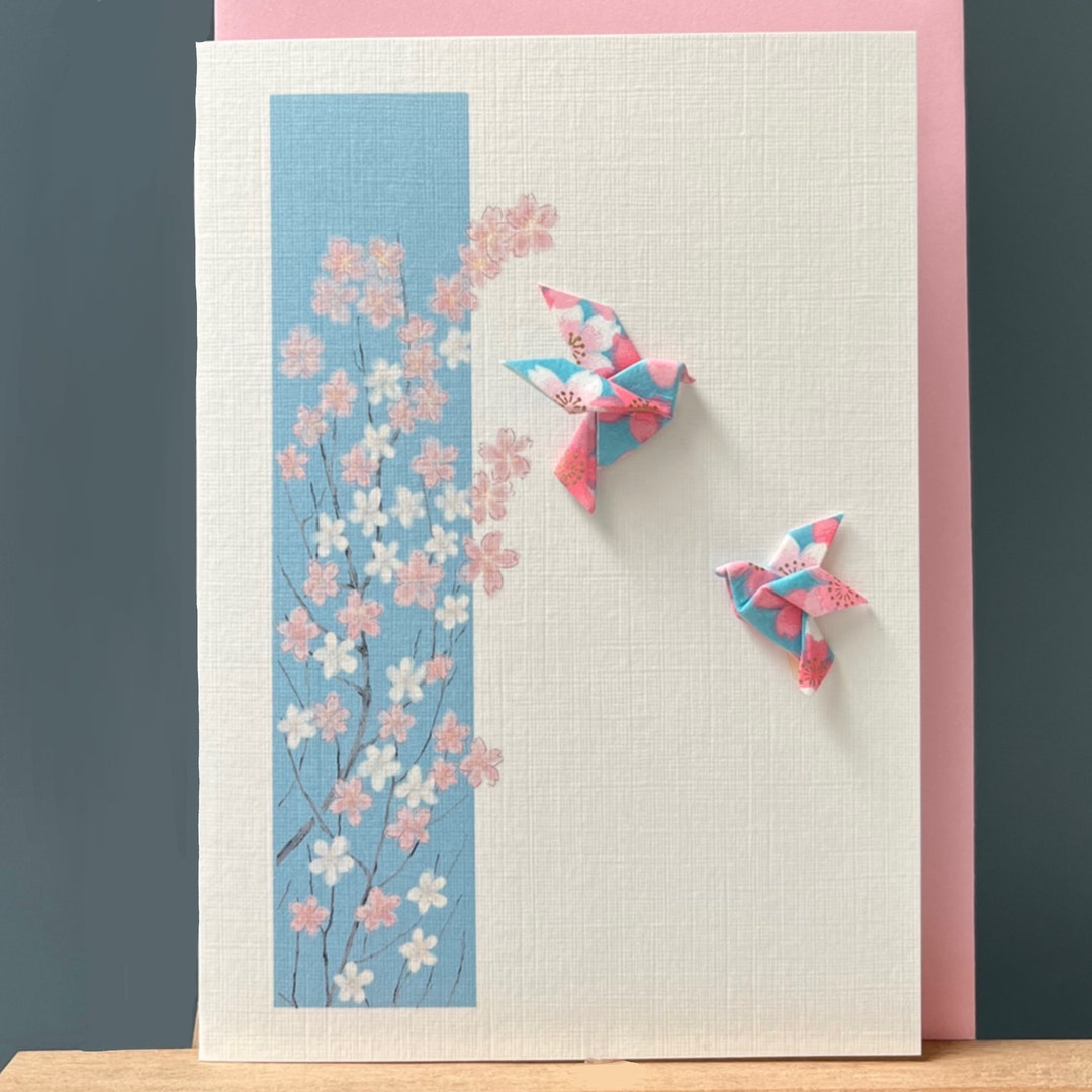 Handmade Greetings Card Origami Turquoise Doves With Spring Blossom ...