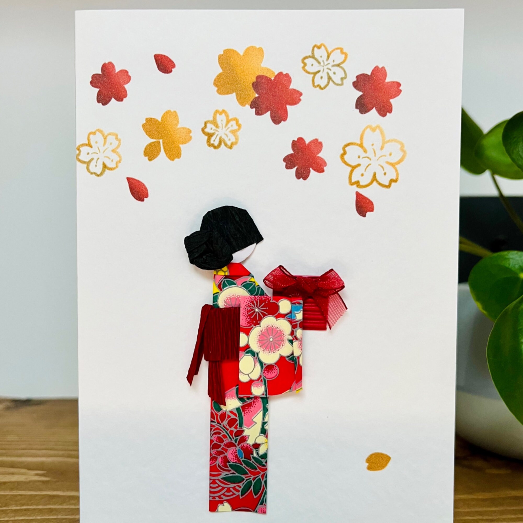 Handmade Card Japanese Origami Maiko and Gift Using Red Yuzen Washi ...