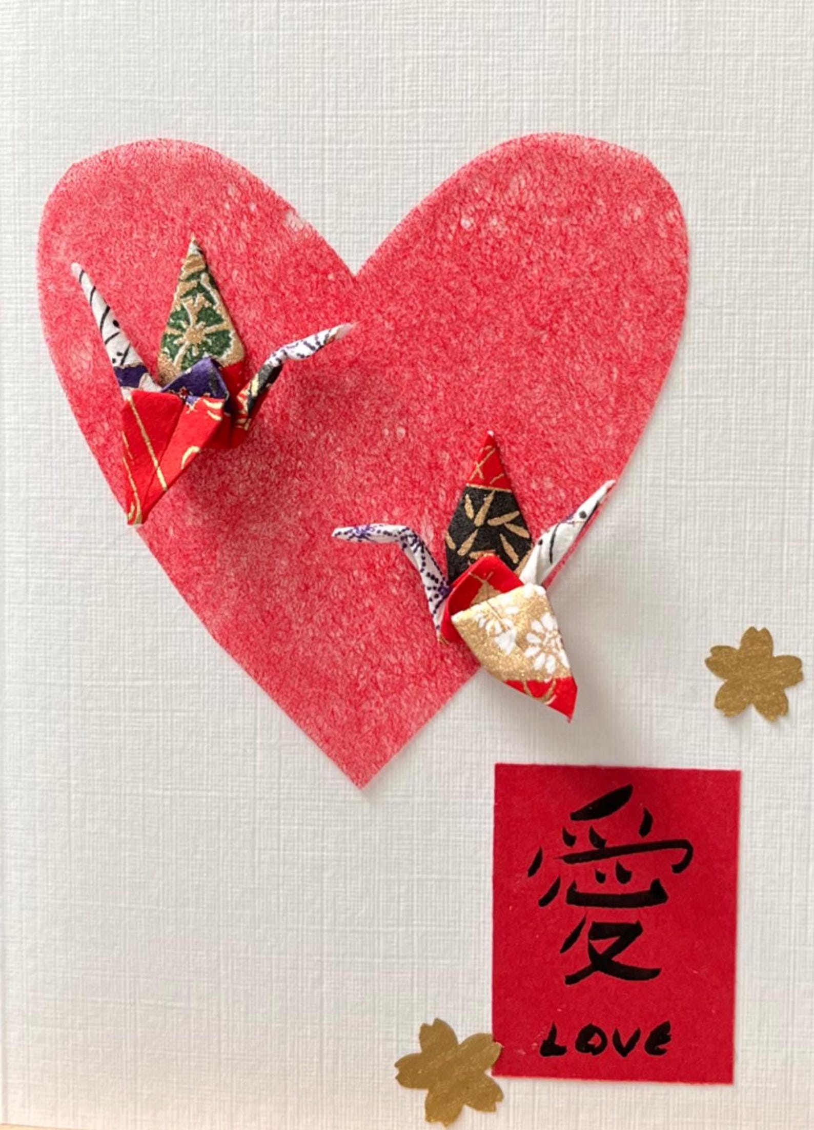Greetings Card Handmade Love Calligraphy & Origami Cranes With Japanese ...