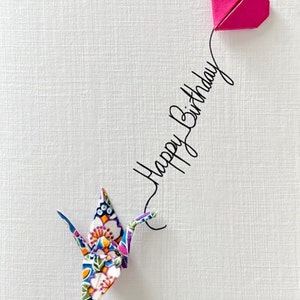 Birthday Card Origami Crane Handmade, Japanese Chiyogami Paper, Purple ...