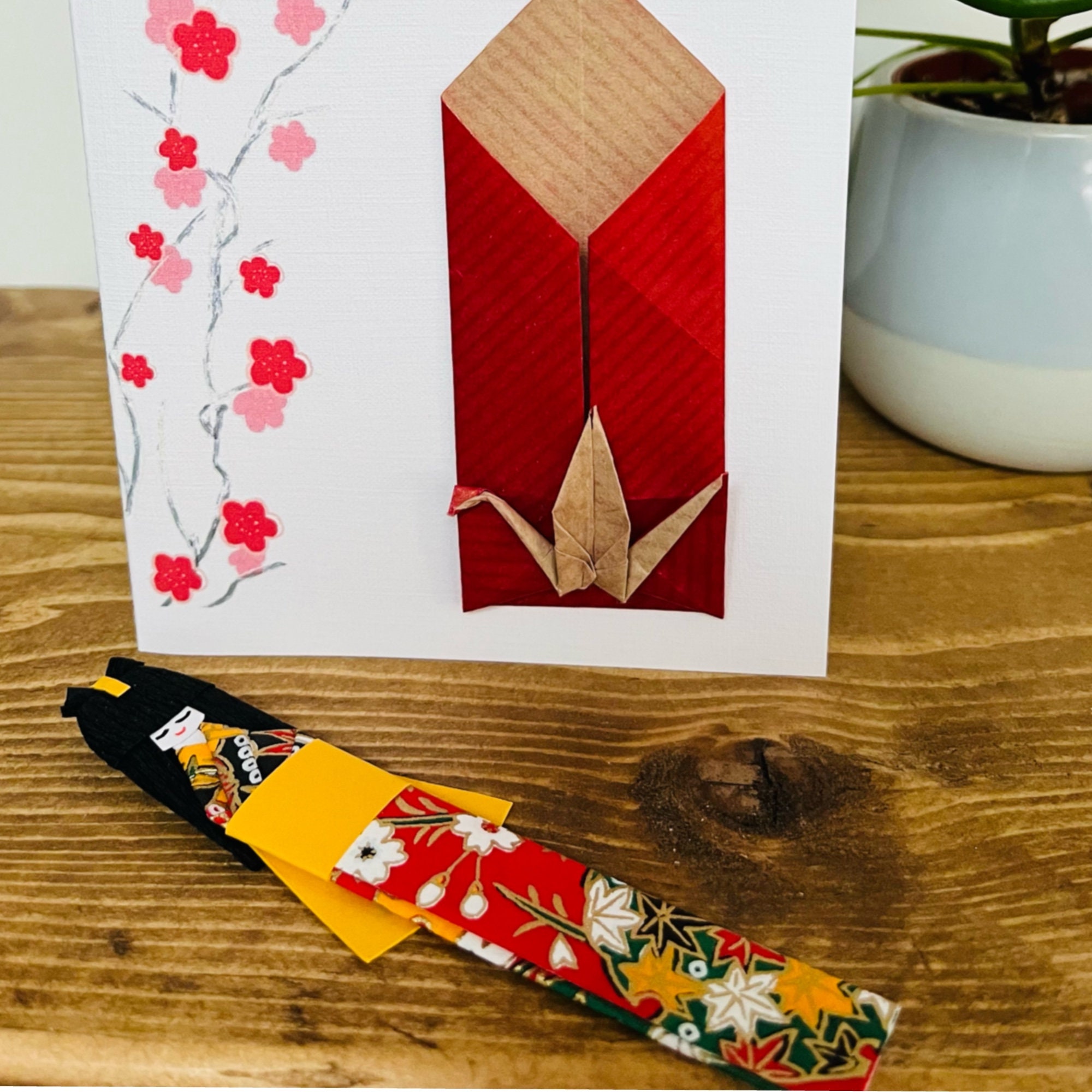 Handmade Origami Japanese Geisha Bookmark - Yellow With Greeting Card ...
