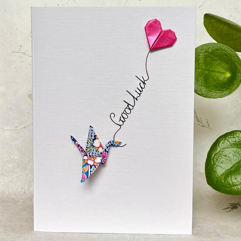 Handmade Good Luck Card - Origami Crane Blue & Purple Floral Japanese ...