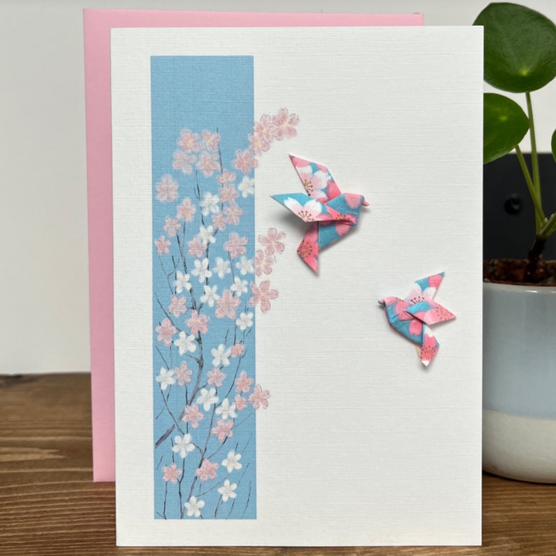 Handmade Greetings Card Origami Turquoise Doves With Spring Blossom ...