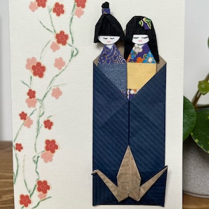 Handmade Origami Japanese Geisha and Man Bookmark Blue and Purple With ...