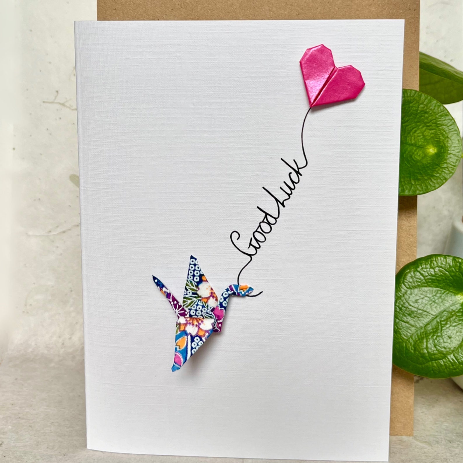 Handmade Good Luck Card - Origami Crane Blue & Purple Floral Japanese ...
