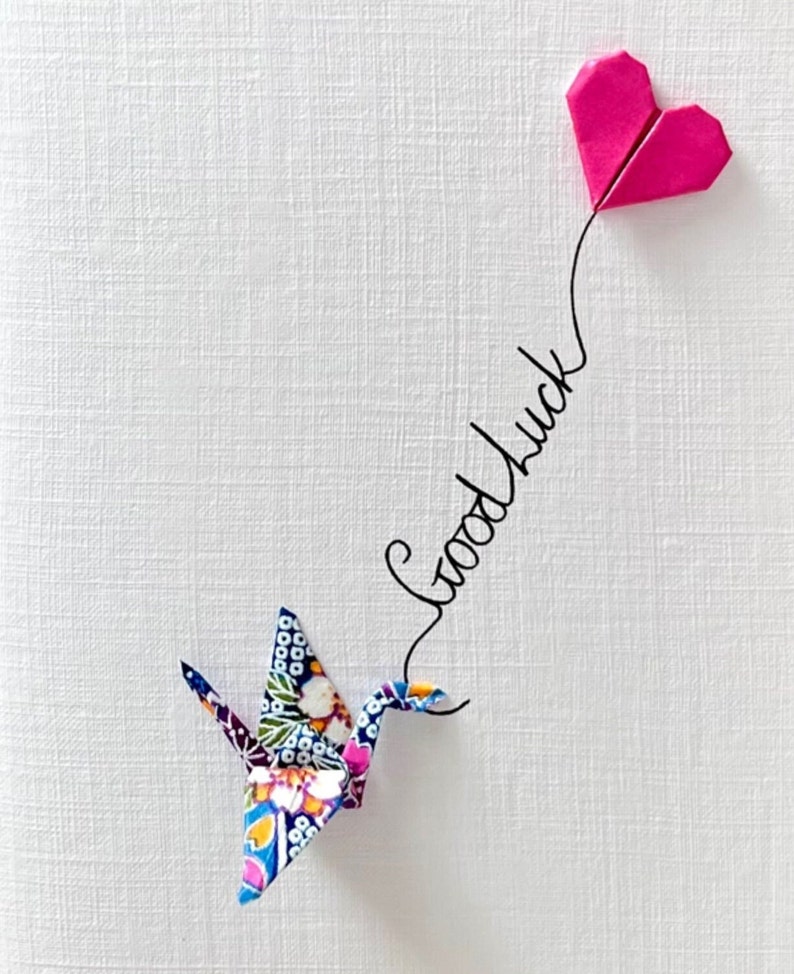 Handmade Good Luck Card - Origami Crane Blue & Purple Floral Japanese ...
