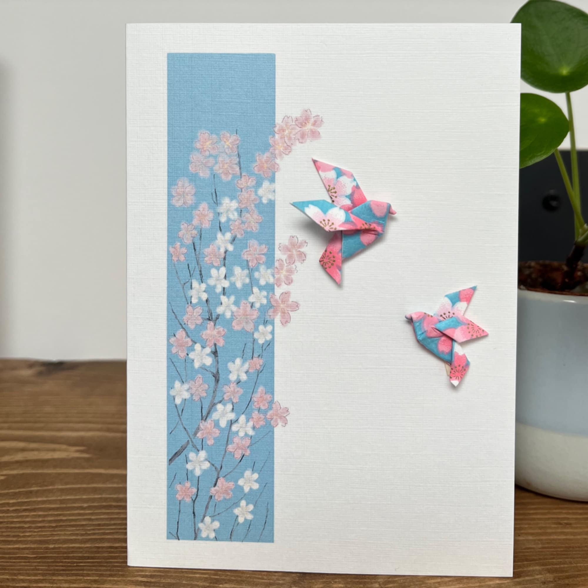 Handmade Greetings Card Origami Turquoise Doves With Spring Blossom ...