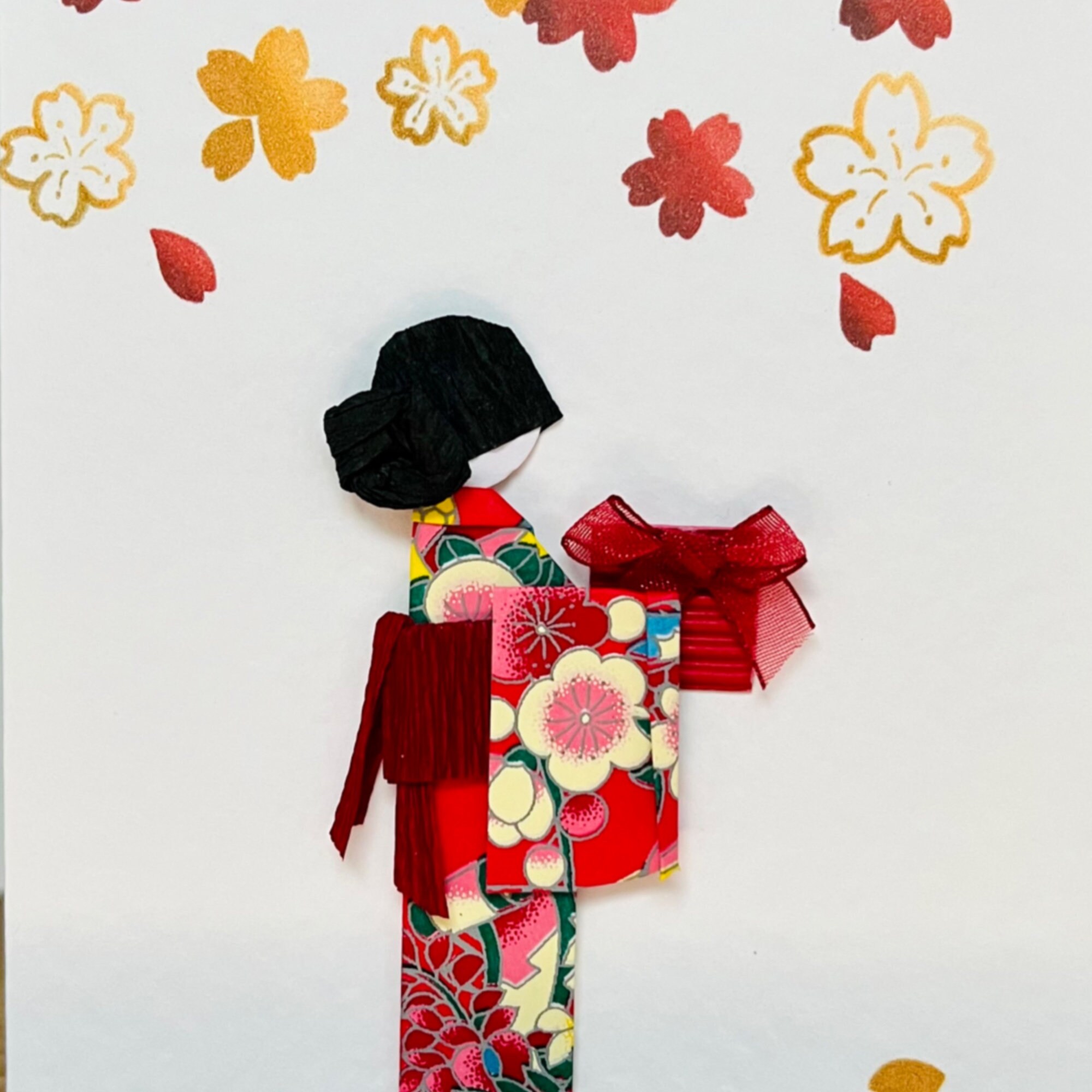 Handmade Card Japanese Origami Maiko and Gift Using Red Yuzen Washi ...