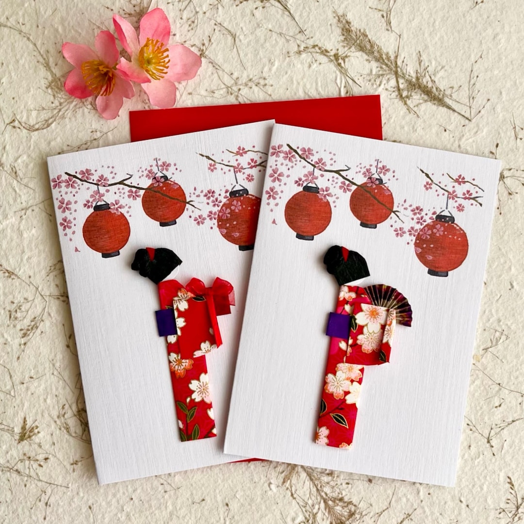 Handmade Card Origami Japanese Geisha With Festive Lanterns/ Gift ...