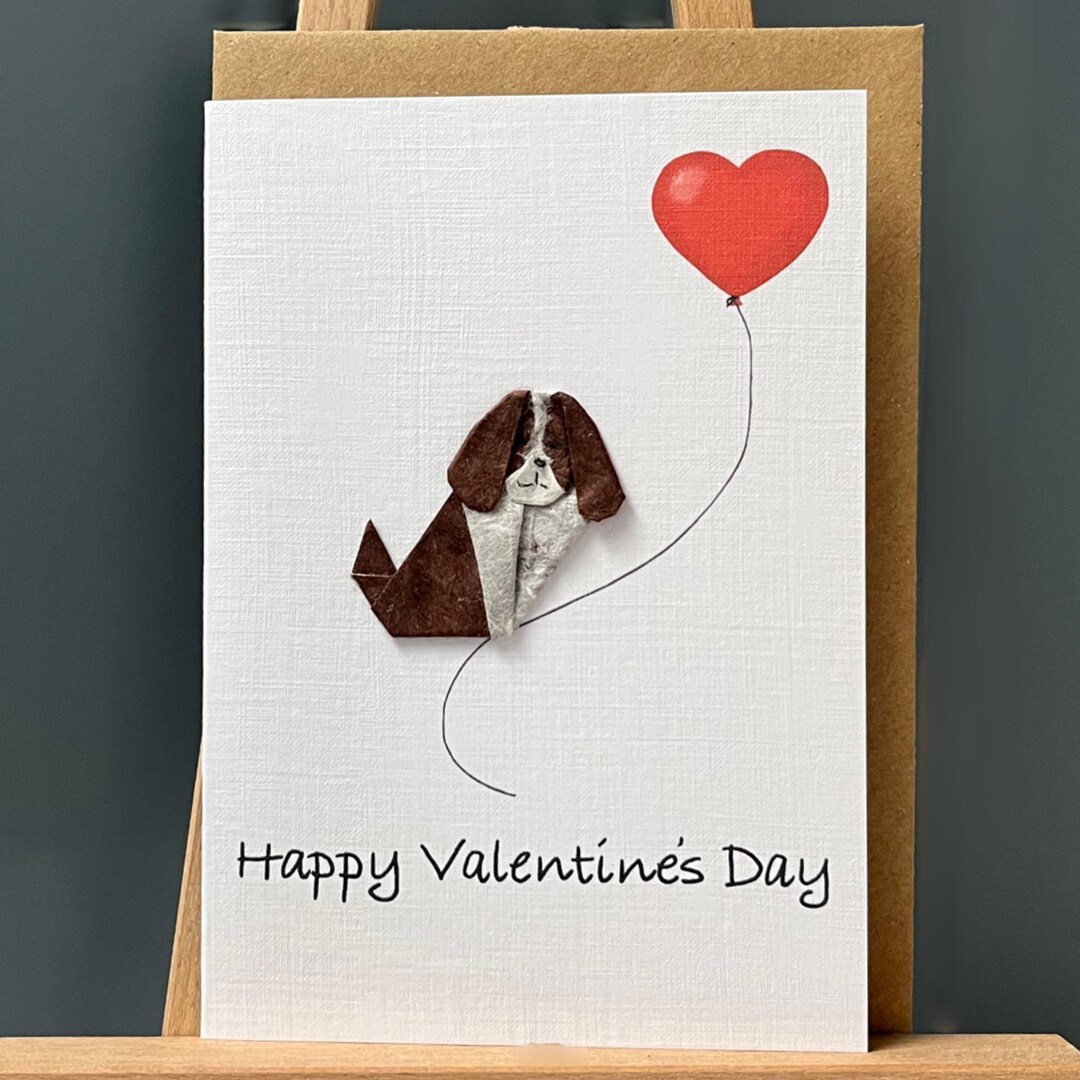 Handmade Valentine's Day Card Origami Brown and White Dog & Heart ...