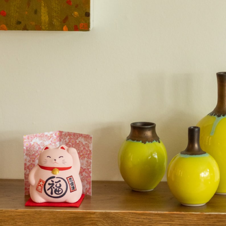 Japanese Maneki Neko Medium Pink Lucky Cat for Love and Happiness With ...