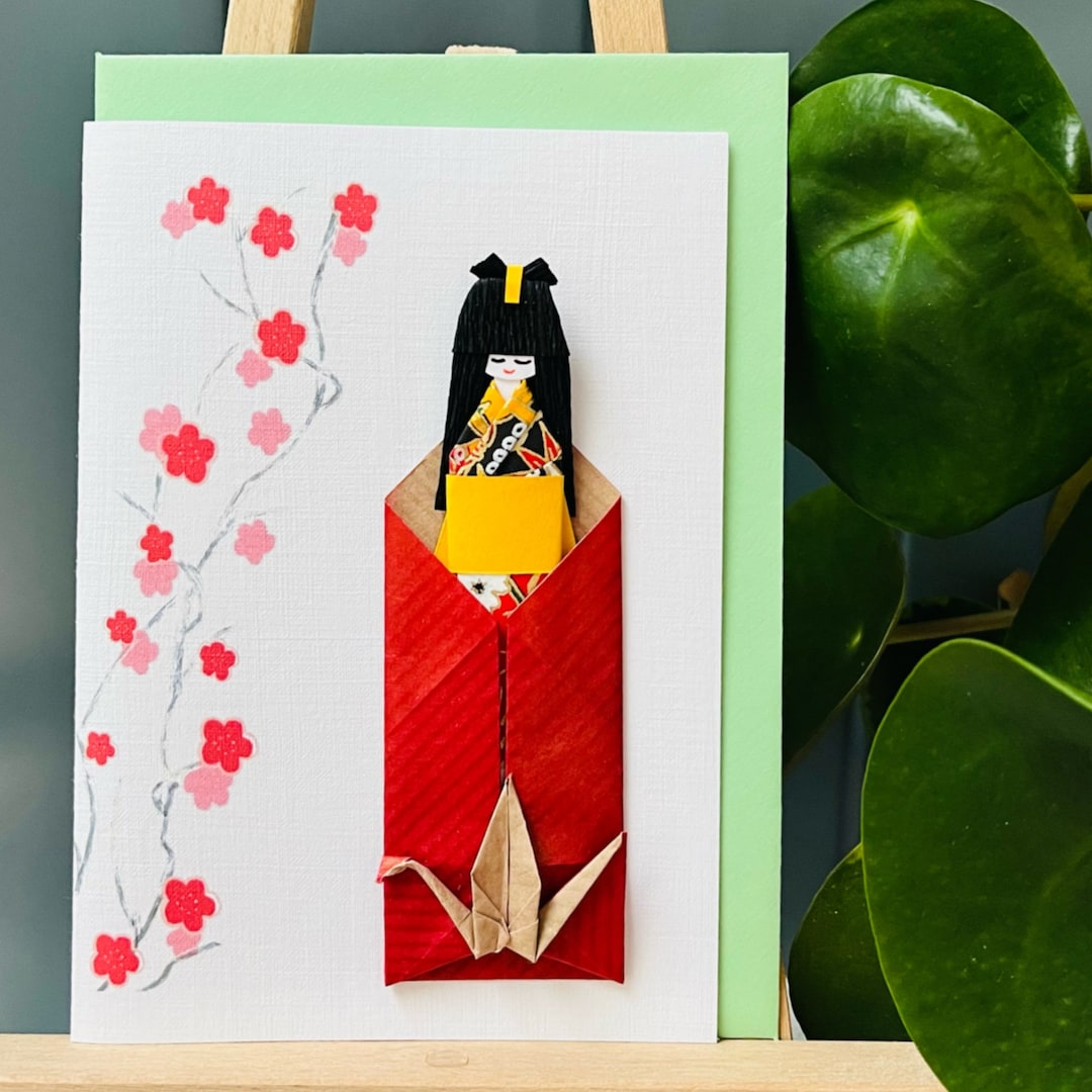 Handmade Origami Japanese Geisha Bookmark - Yellow With Greeting Card ...