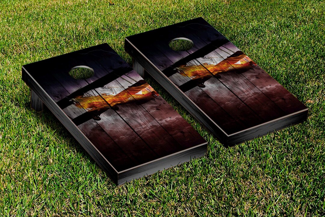 Vintage Plane on Fire | Cornhole Wrap Design | Cornhole Board Maker ...