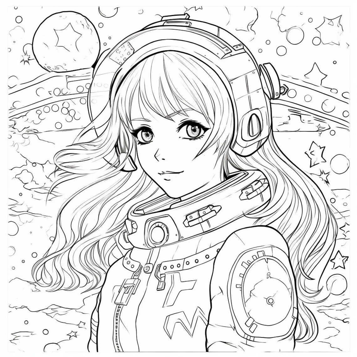 Detailed Anime Coloring Pages, Galaxy Themed Fantasy Designs, Adults or ...