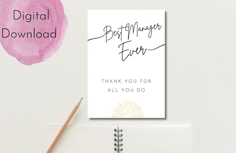 Manager Thank You Card, Boss Appreciation Card, Workplace Thank You ...