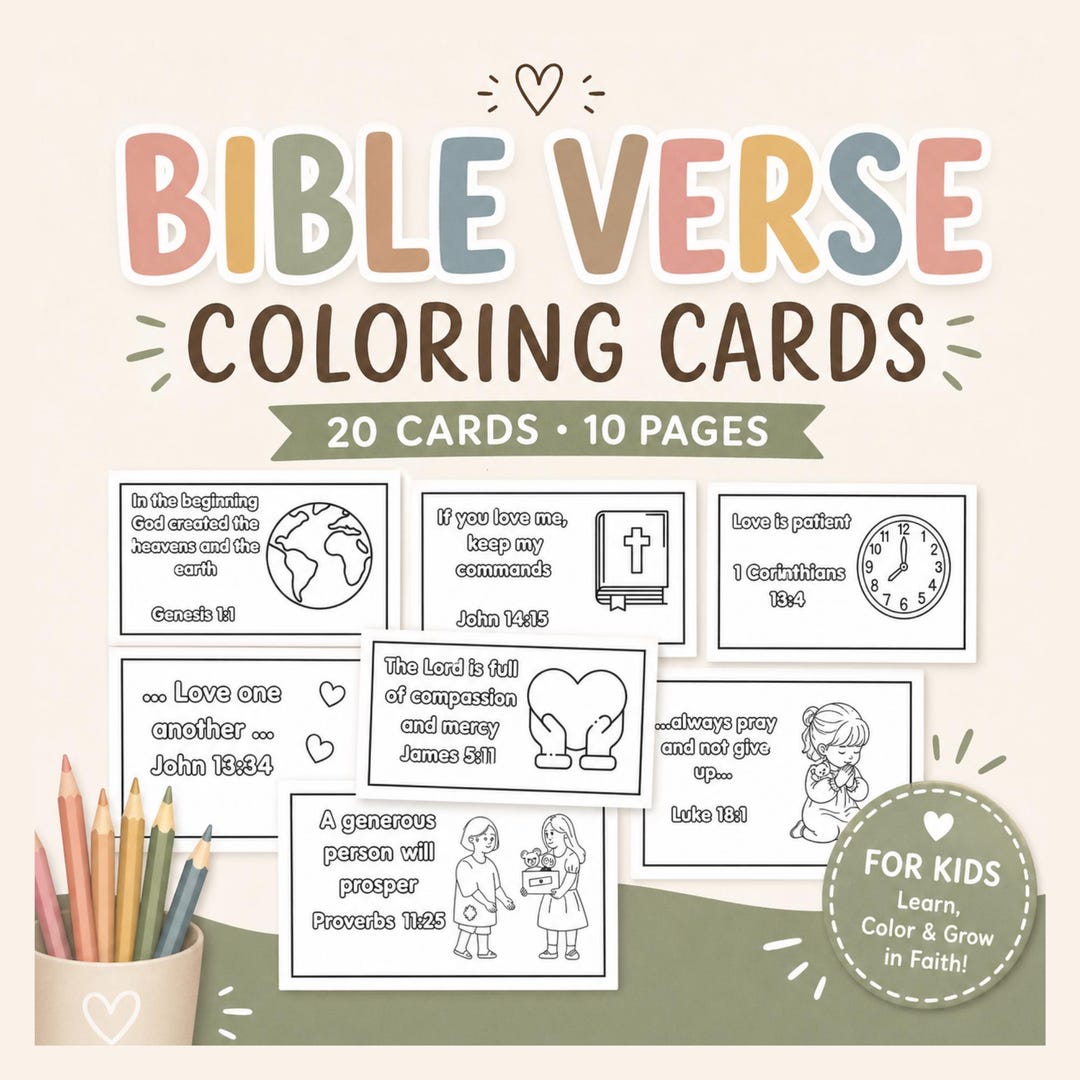 Bible Verse Coloring Cards Kids Coloring Pages Christian Activity Fun ...