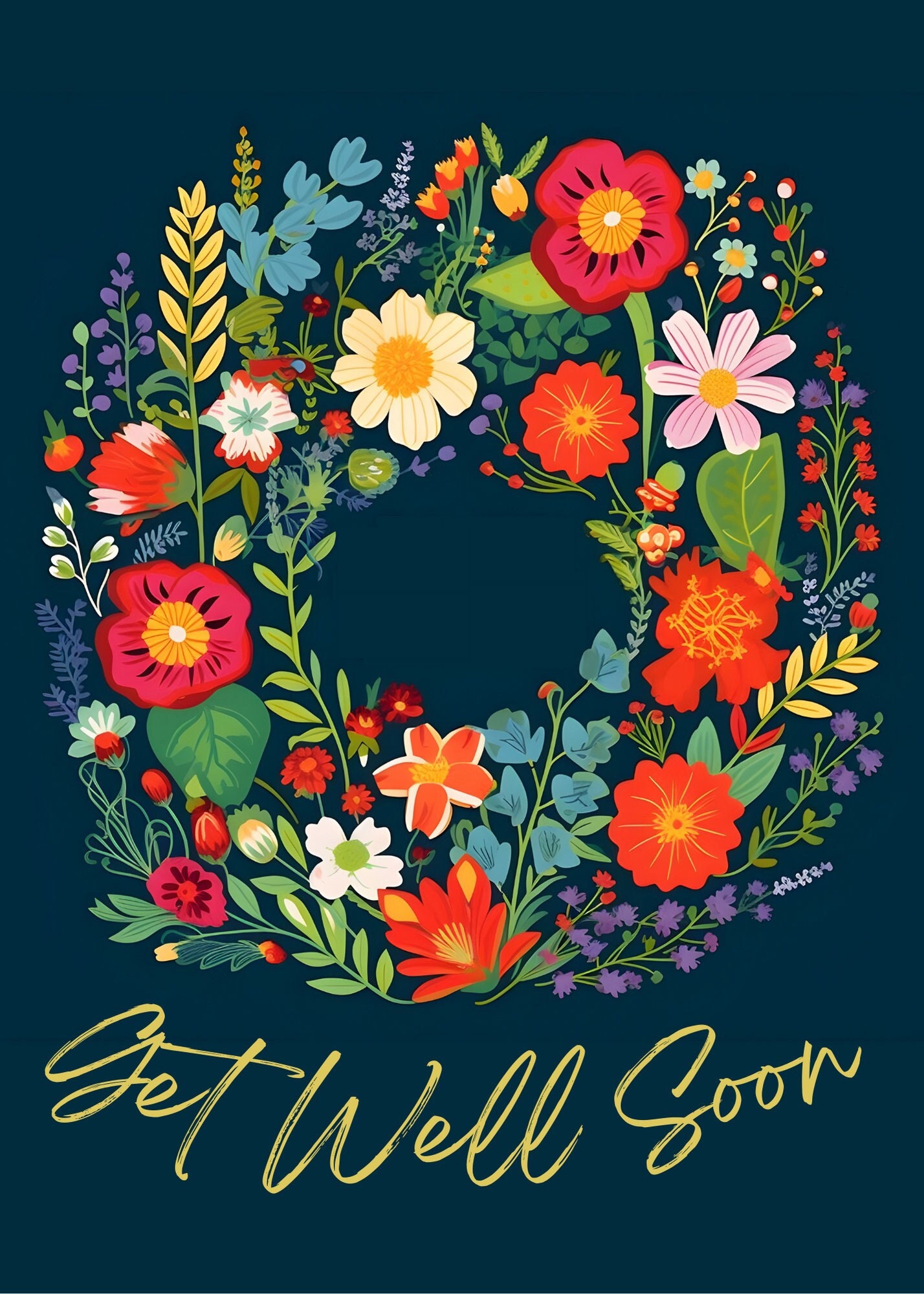Floral Get Well Soon Card, Speedy Recovery Card, Beautiful Sympathy ...