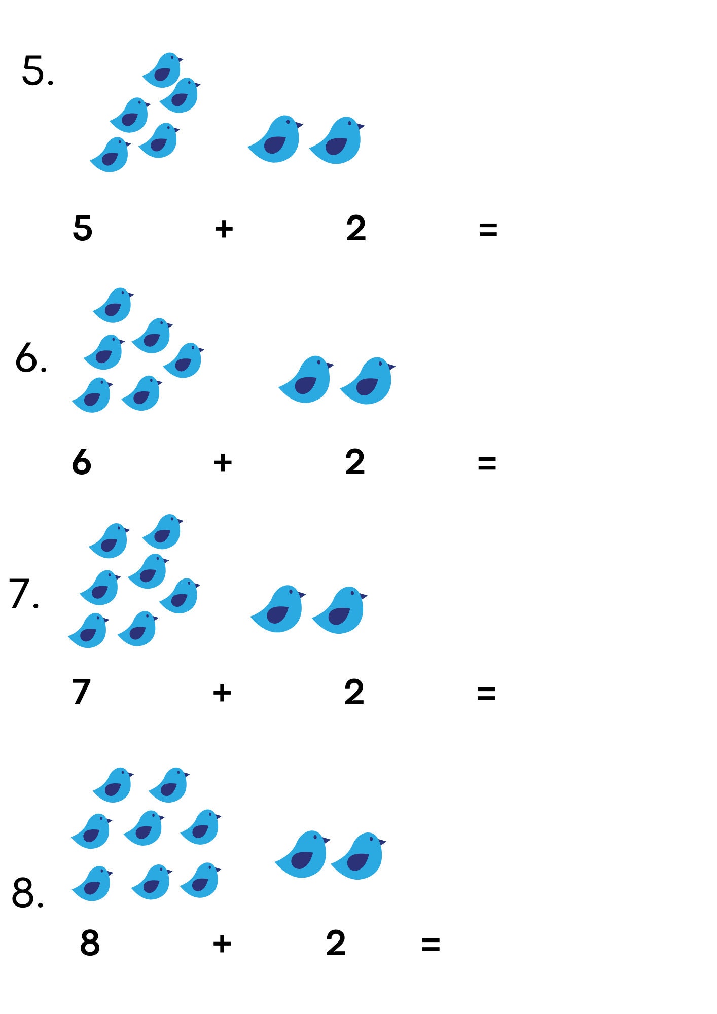 Addition Worksheet, Add by 1s and 2s Visual Math Problems, Homeschool ...