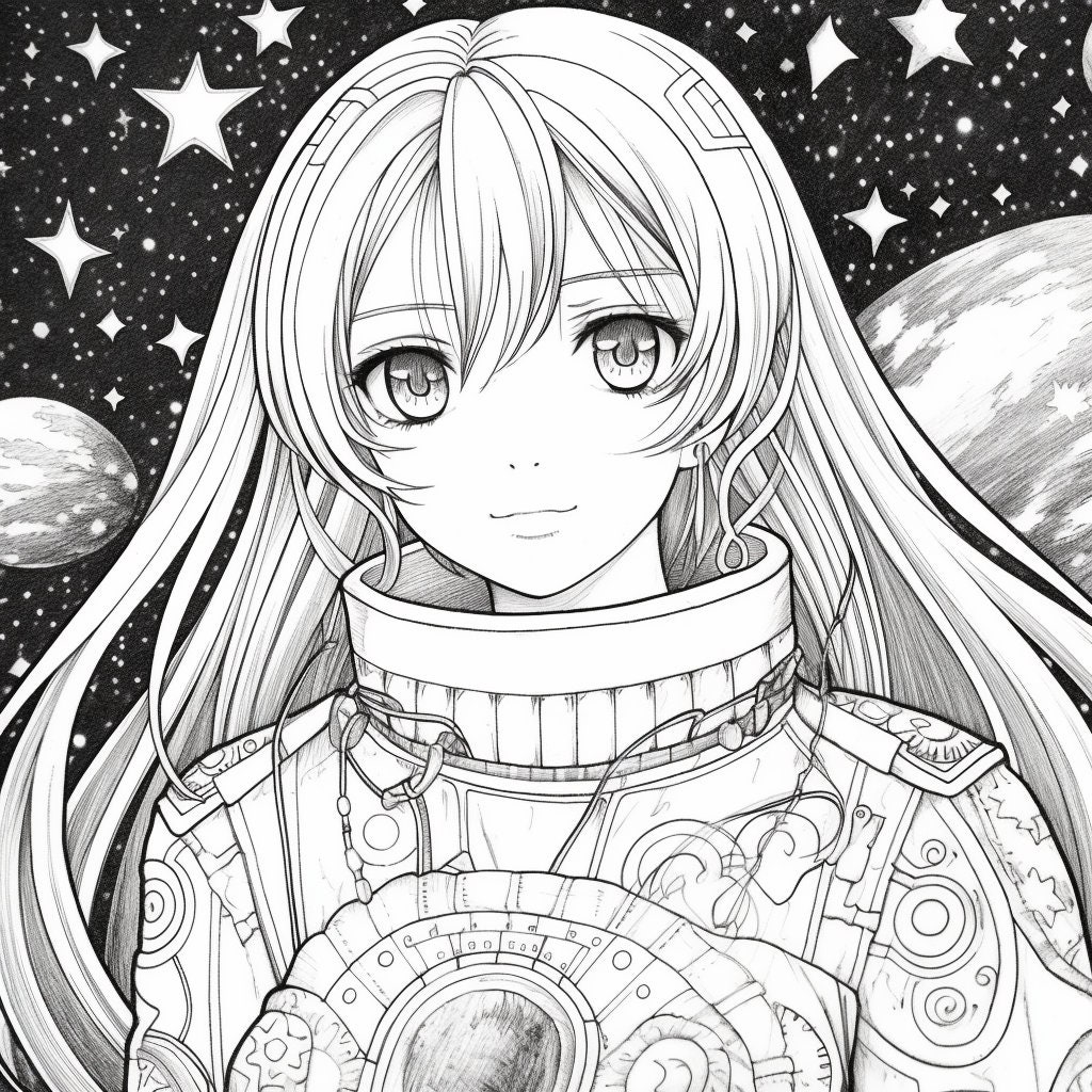 Detailed Anime Coloring Pages, Galaxy Themed Fantasy Designs, Adults or ...