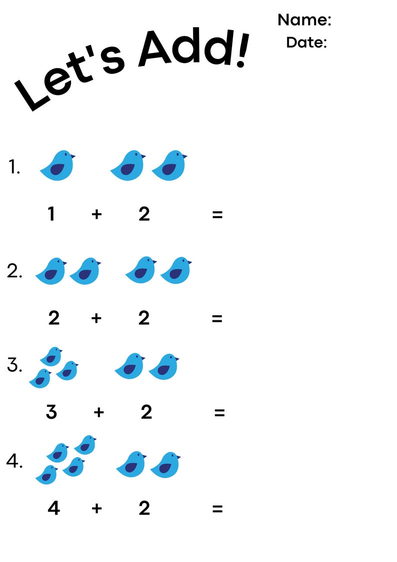 Addition Worksheet, Add by 1s and 2s Visual Math Problems, Homeschool ...