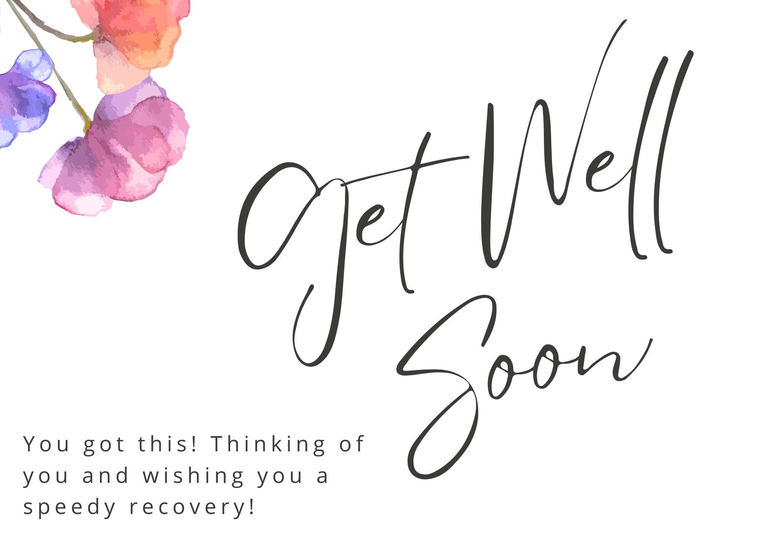 Get Well Soon Card Printable, Simple and Floral Recovery Digital Card ...