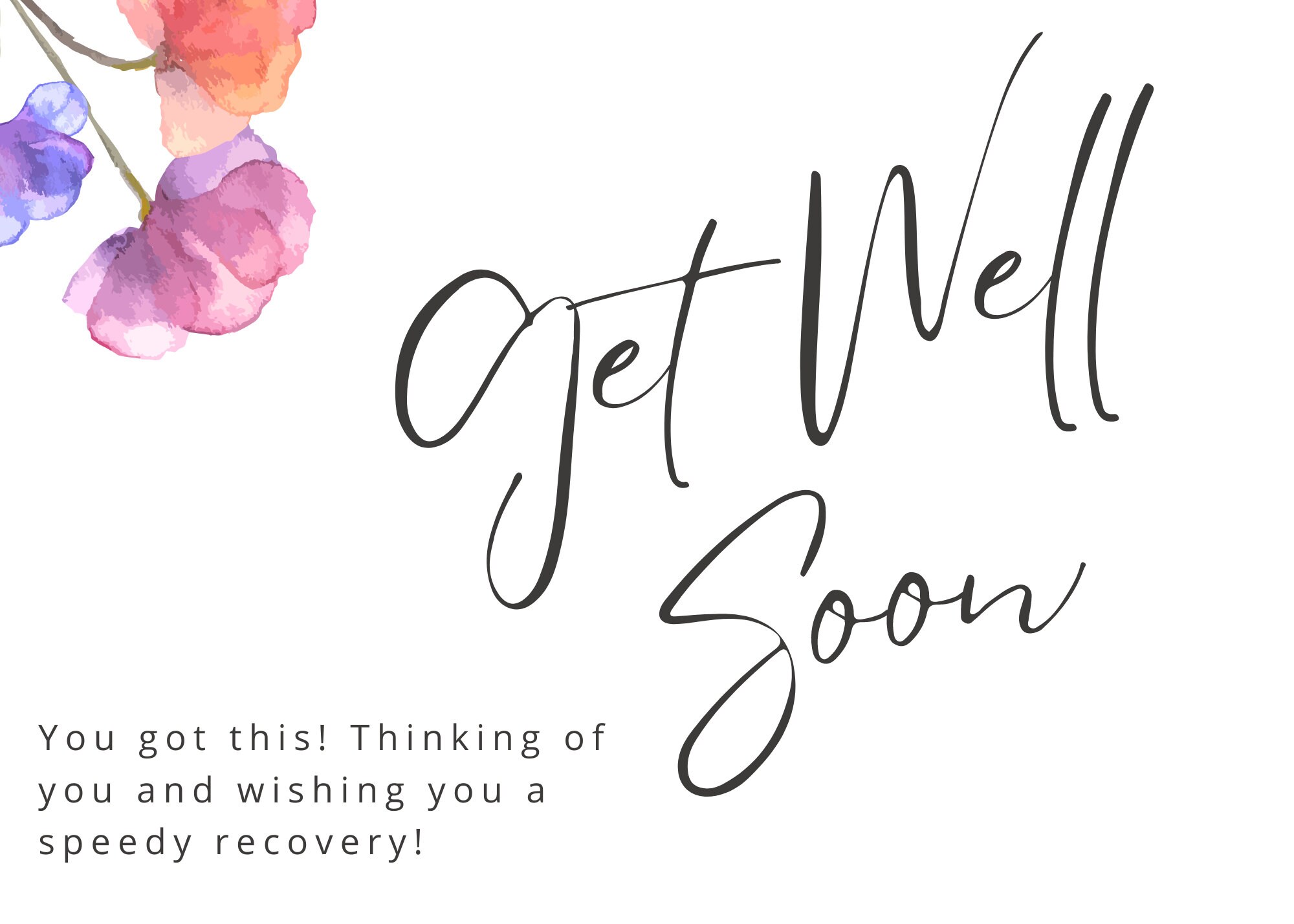 Get Well Soon Card Printable, Simple and Floral Recovery Digital Card ...