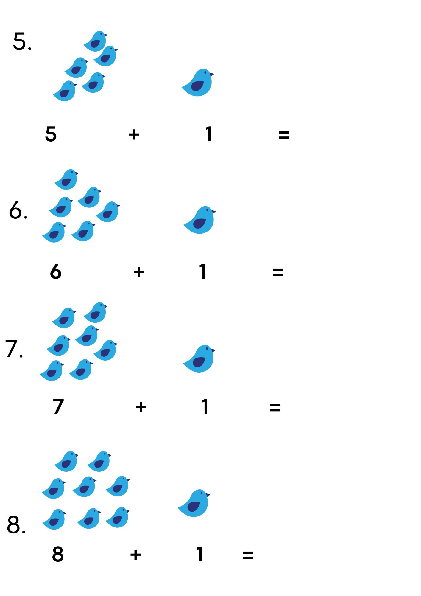 Addition Worksheet, Add by 1s and 2s Visual Math Problems, Homeschool ...