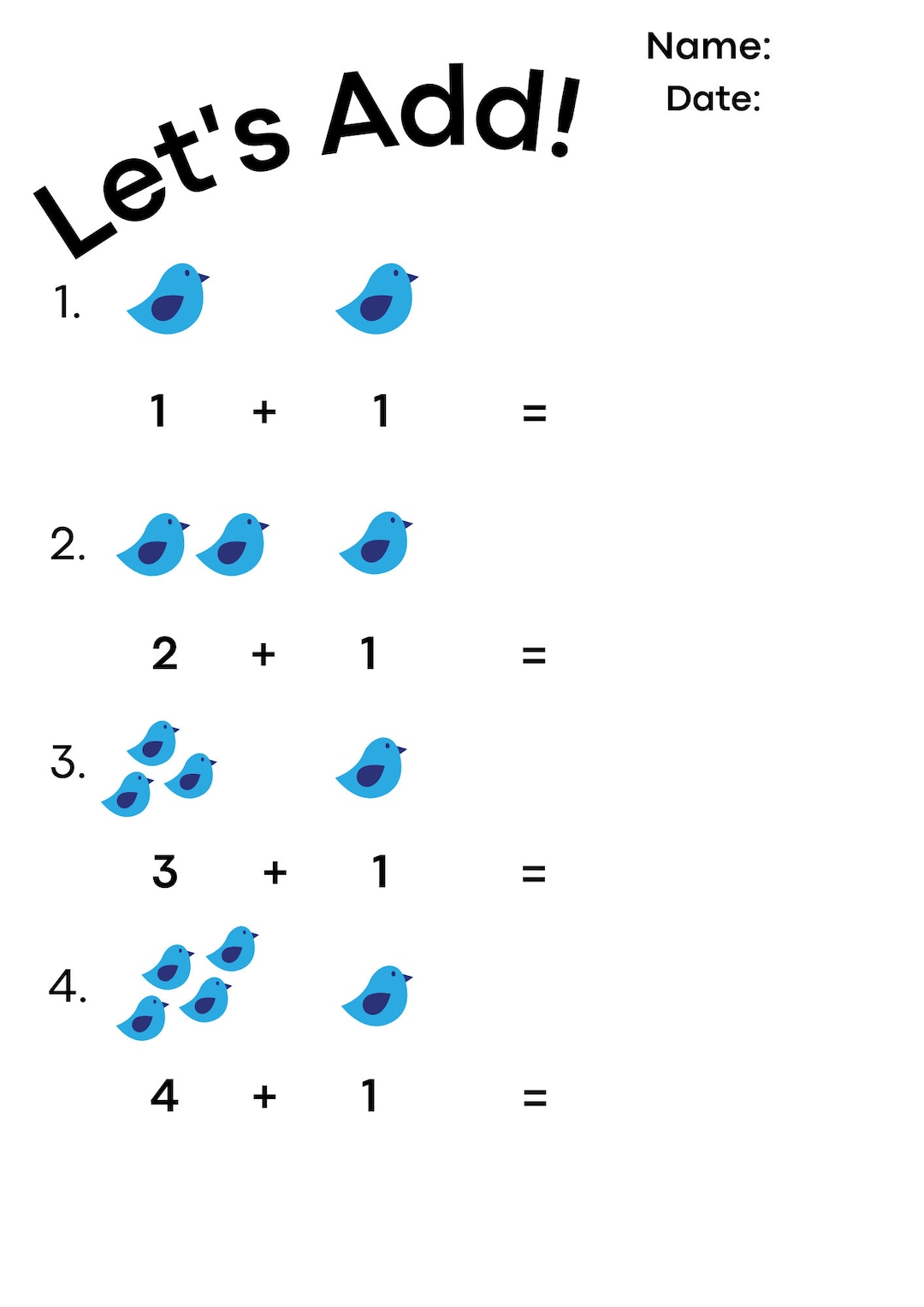 Addition Worksheet, Add by 1s and 2s Visual Math Problems, Homeschool ...
